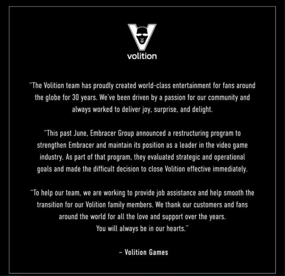 Volition Studio closes up shop after thirty years | Game Industry News